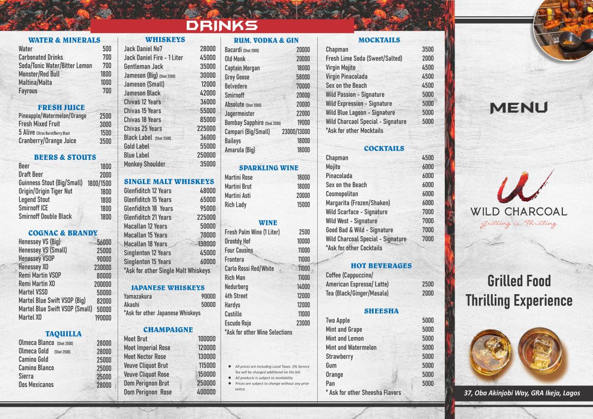 WILD CHARCOAL Menu